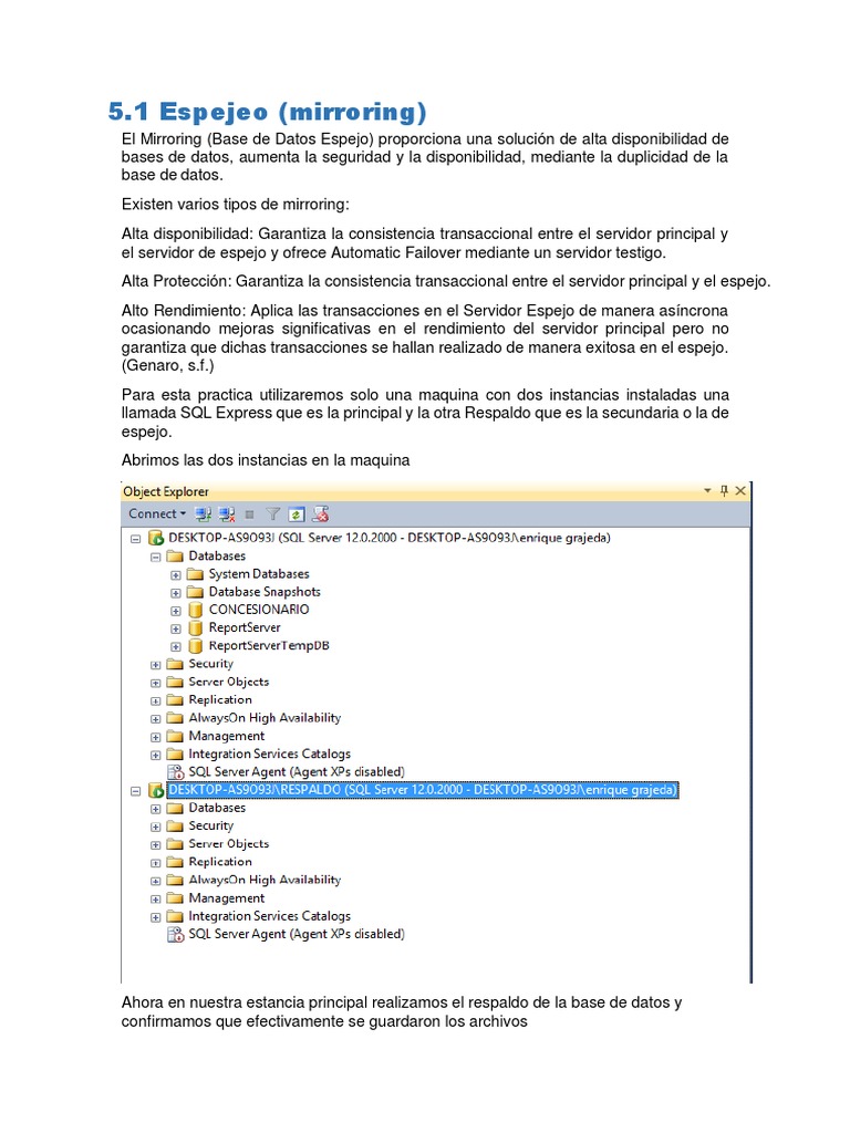 Manual 5 y 6 Espejeo Monitoreo | PDF | Servidor SQL de Microsoft | Bases de datos