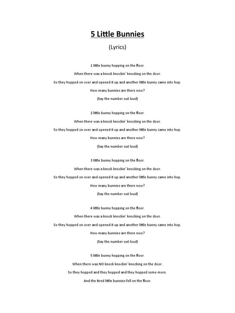 5 Little Bunnies Lyrics | PDF