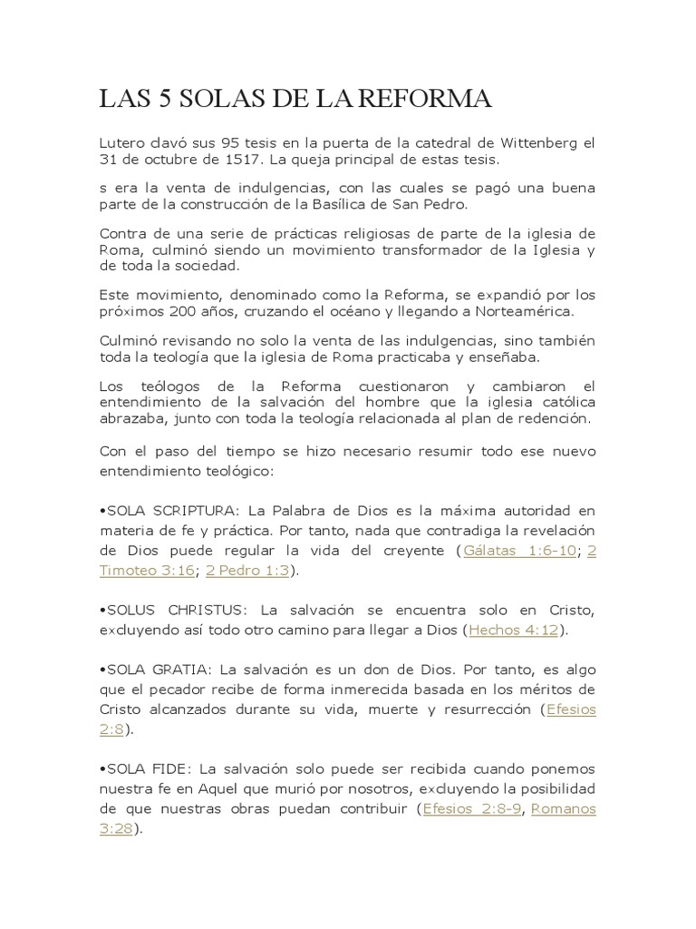 Las 5 Solas de la Reforma Protestante | PDF | Pentecostalismo | Jesús