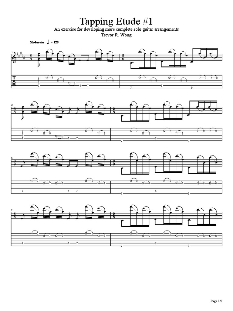 Tapping Etude 1 Exercise For Guitar Arrangements Pdf Pdf