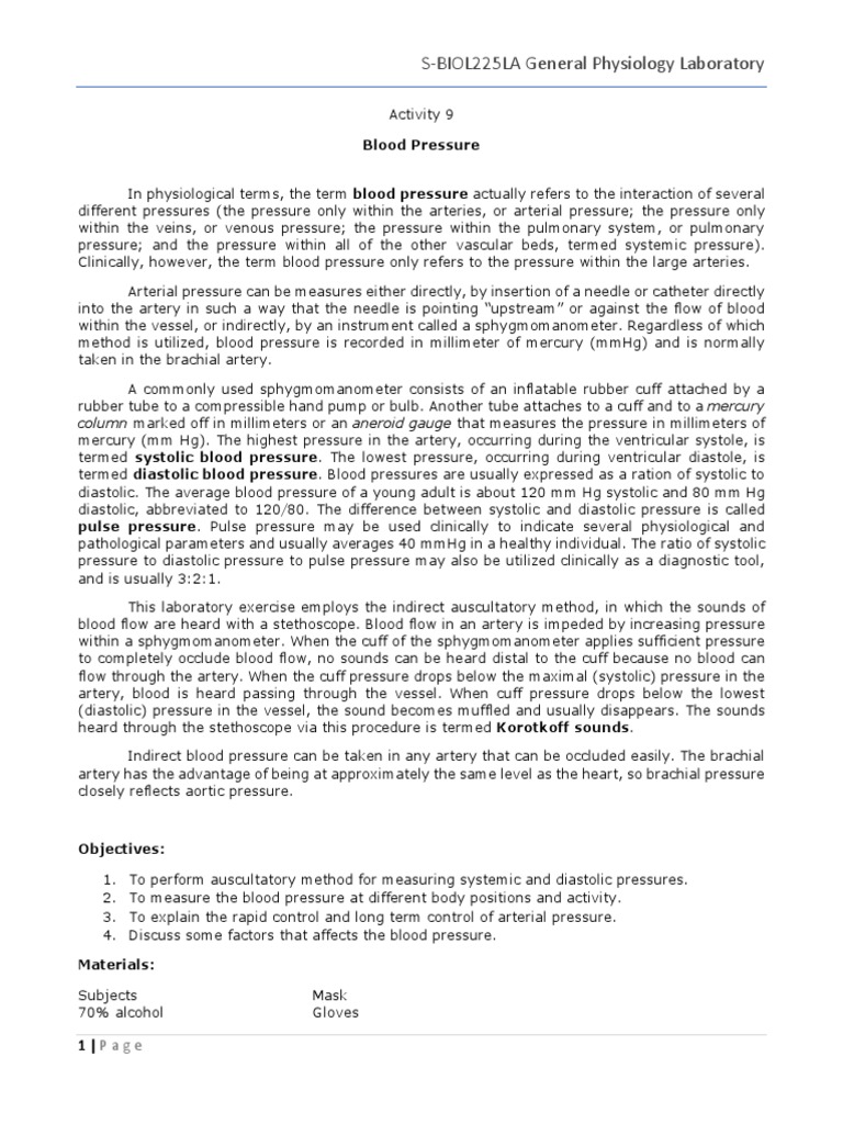 Blood Pressure Lab Report/ Worksheet | PDF | Blood Pressure | Hypertension