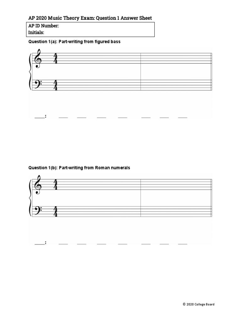 AP 2020 Music Theory Exam: Question 1 Answer Sheet: Question 1 (A ...