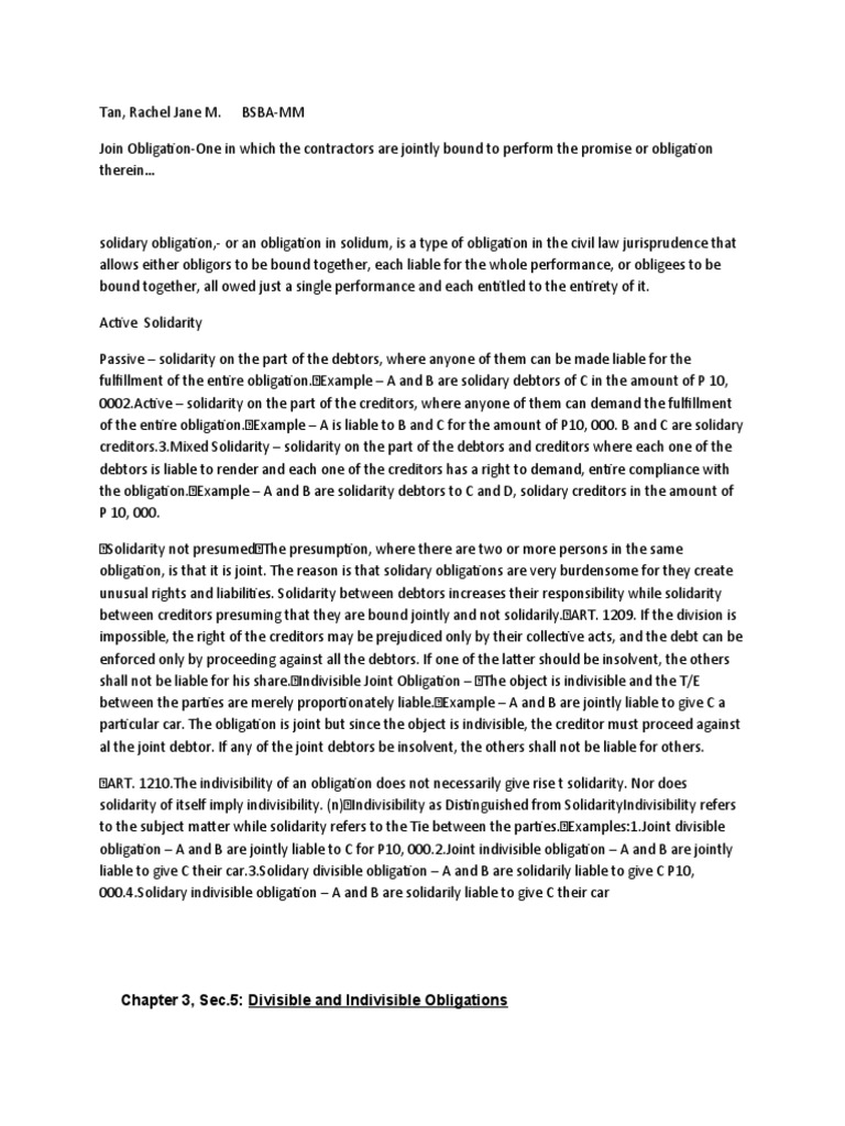 Chapter 3, Sec.5: Divisible and Indivisible Obligations | PDF | Legal Concepts | Private Law