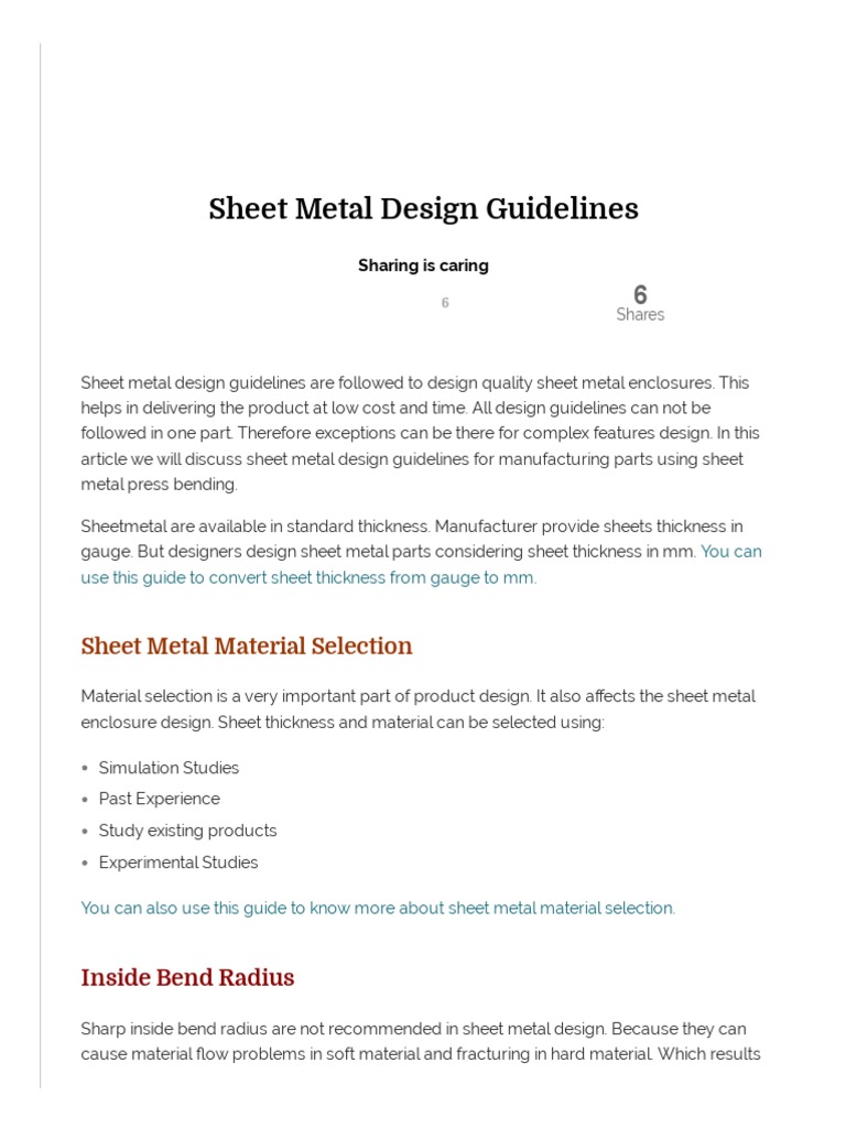 Sheet Metal Design Guidelines - Design For Manufacturing | PDF | Sheet ...