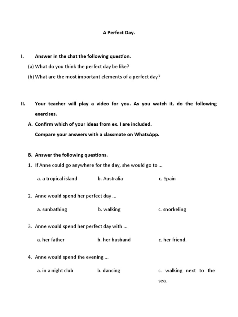 Perfect Day Exercise and Discussion | PDF