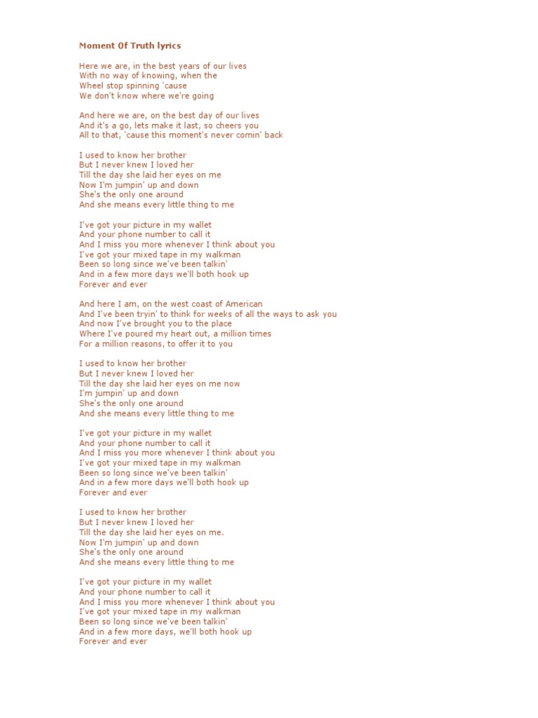 Moment of Truth Lyrics | PDF