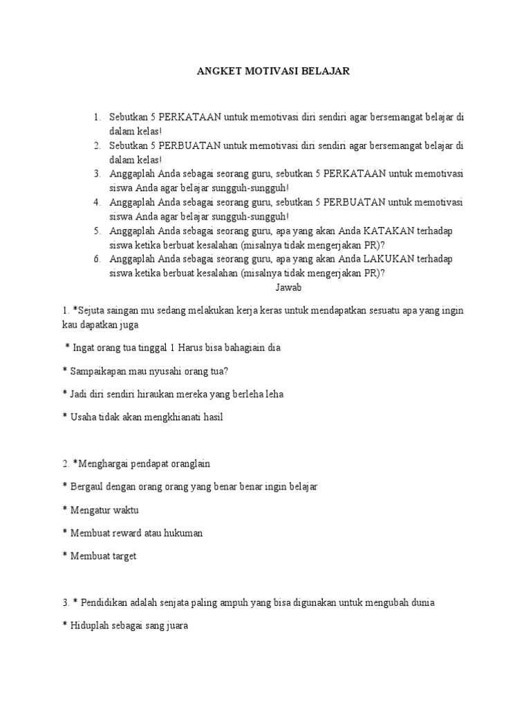 Angket Motivasi Belajar | PDF