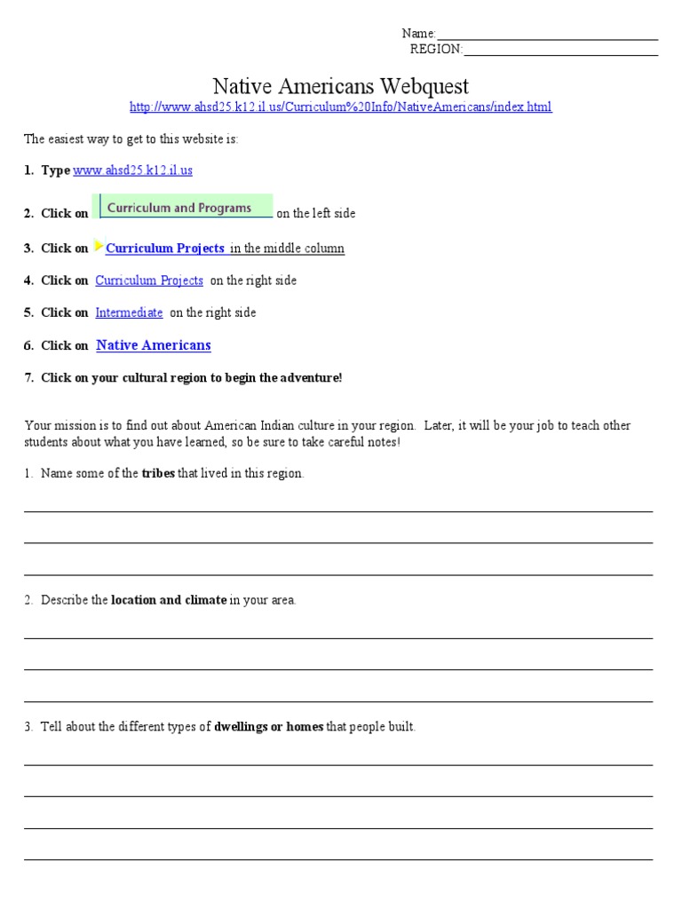 3 Native Americans Webquest | Download Free PDF | Native Americans In ...
