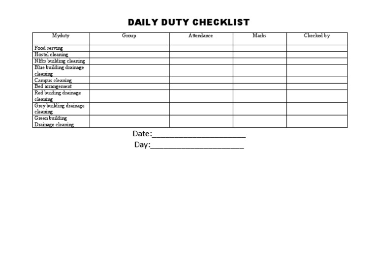 Daily Duty Checklist | PDF