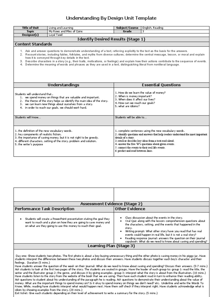 Understanding by Design Unit Template: Identify Desired Results (Stage ...