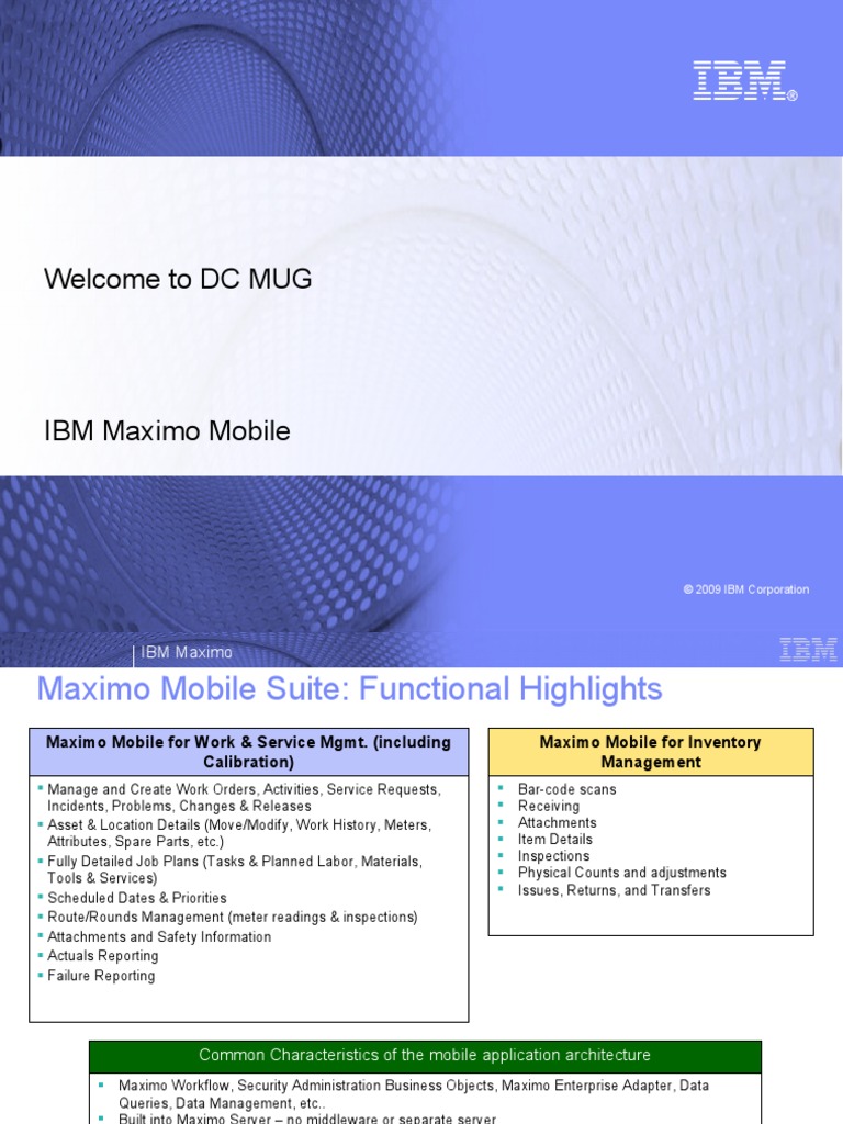 IBM Maximo Mobile | PDF | Barcode | Radio Frequency Identification