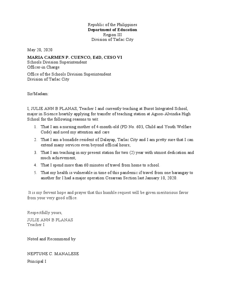 Letter To Transfer | PDF