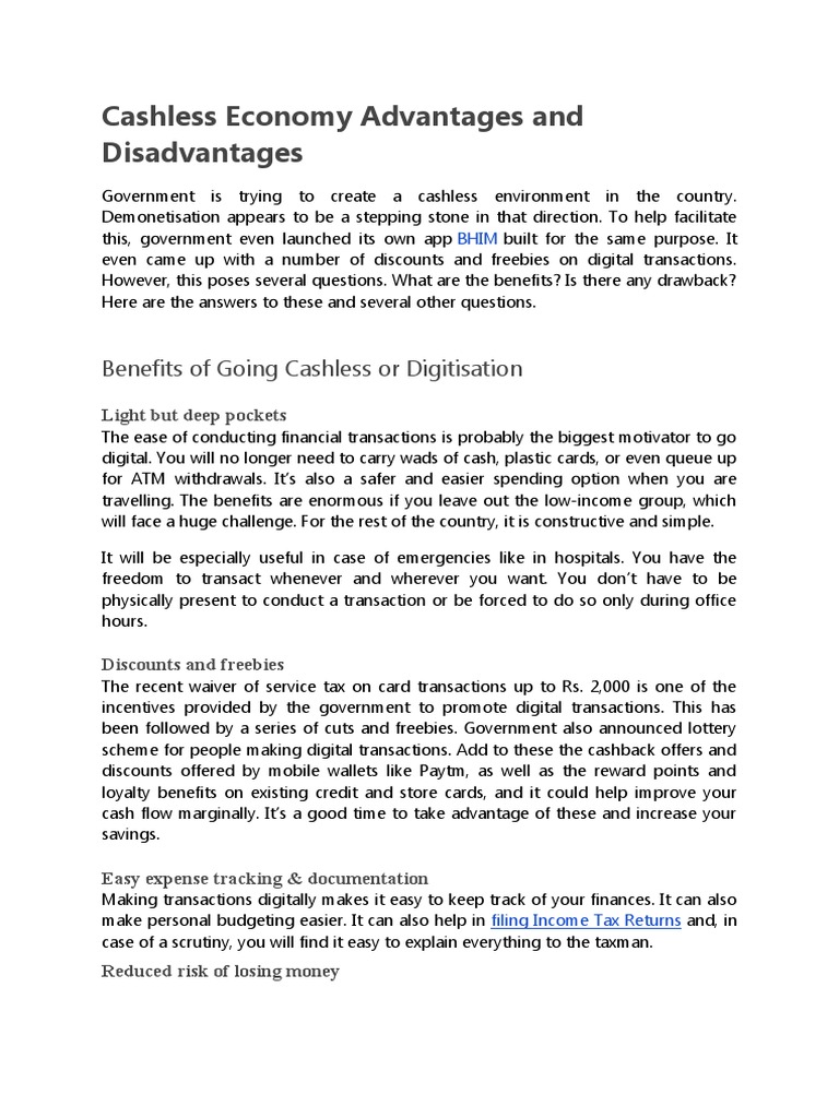 Cashless Economy Advantages and Disadvantages: Benefits of Going ...