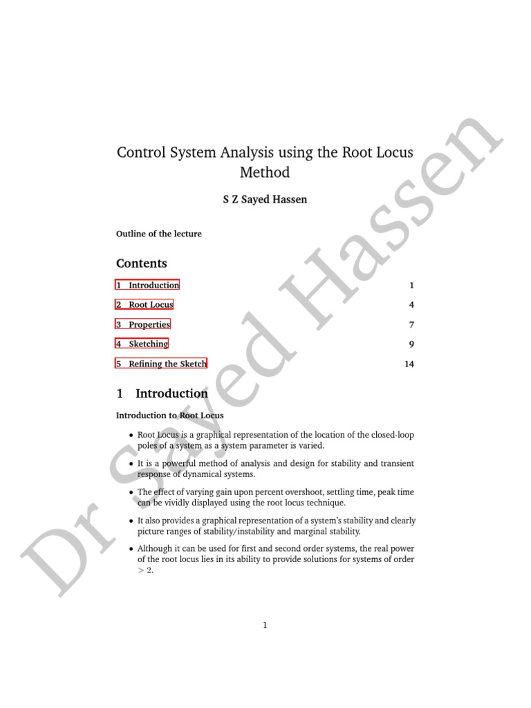 Lecture7 Root Locus Analysis Handout | PDF | Zero Of A Function | Control Theory