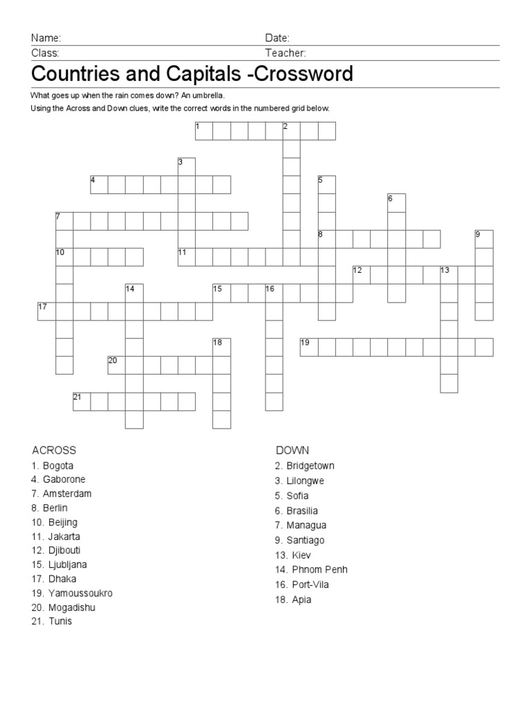 02 Countries and Capitals Crossword | PDF