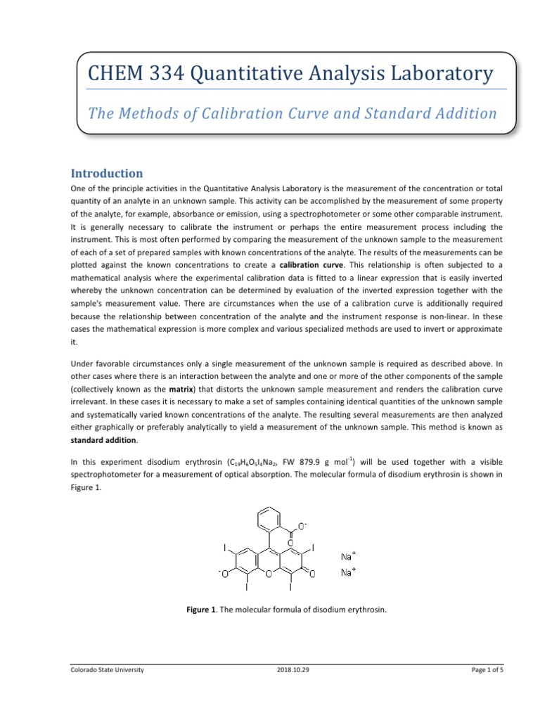 CHEM 334 Quantitative Analysis Laboratory: The Methods of Calibration ...