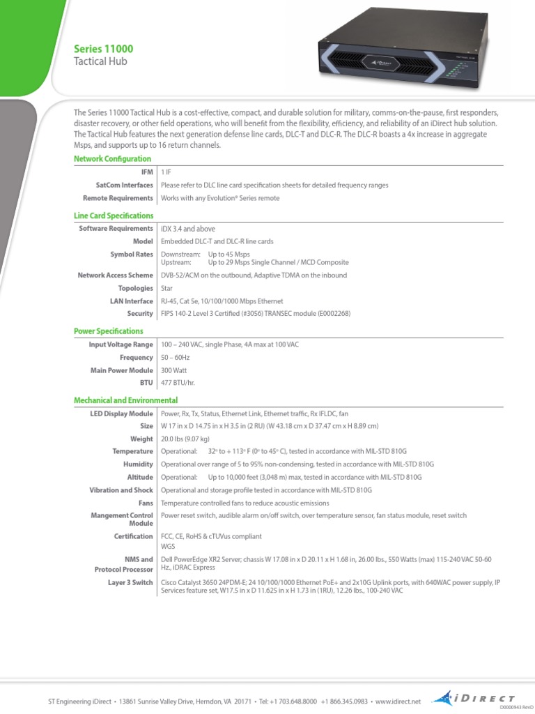 Idirect Series 11000 Tactical Hub Spec Sheet 082019 PDF | PDF ...