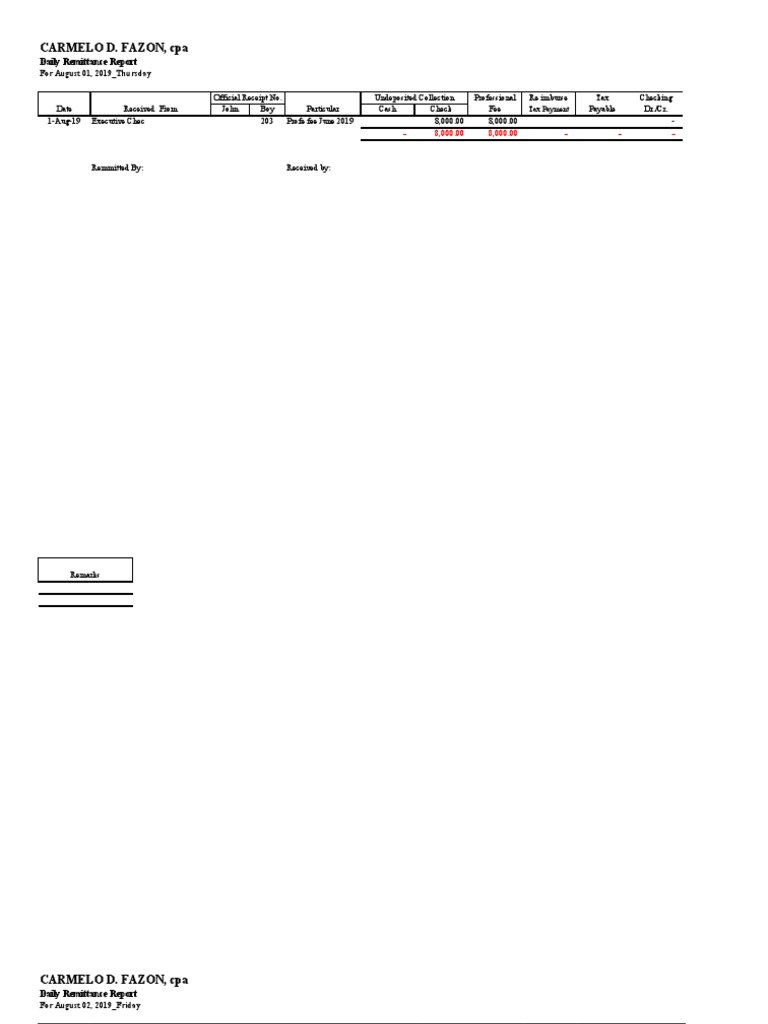 Daily Accounting of Professional Fees, Tax Payments, and Expenses ...