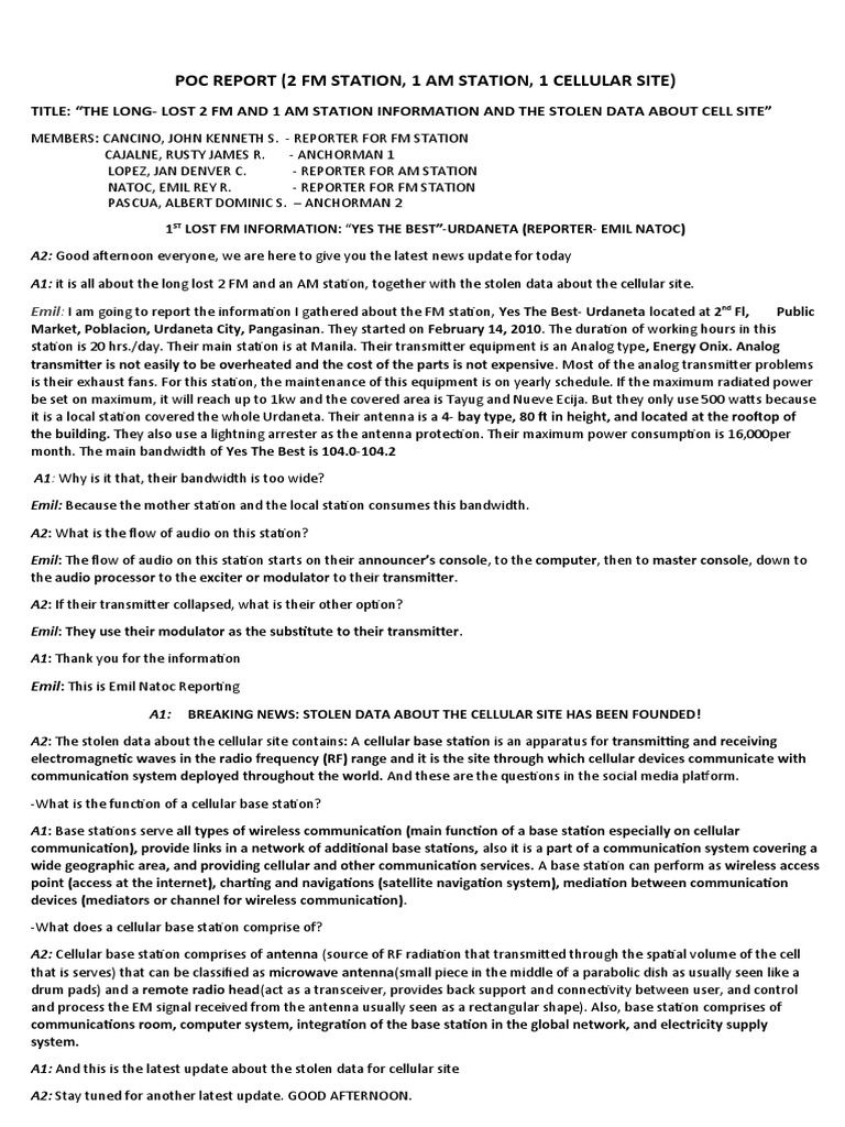 Poc Report (2 FM Station, 1 Am Station, 1 Cellular Site) | PDF | Base ...