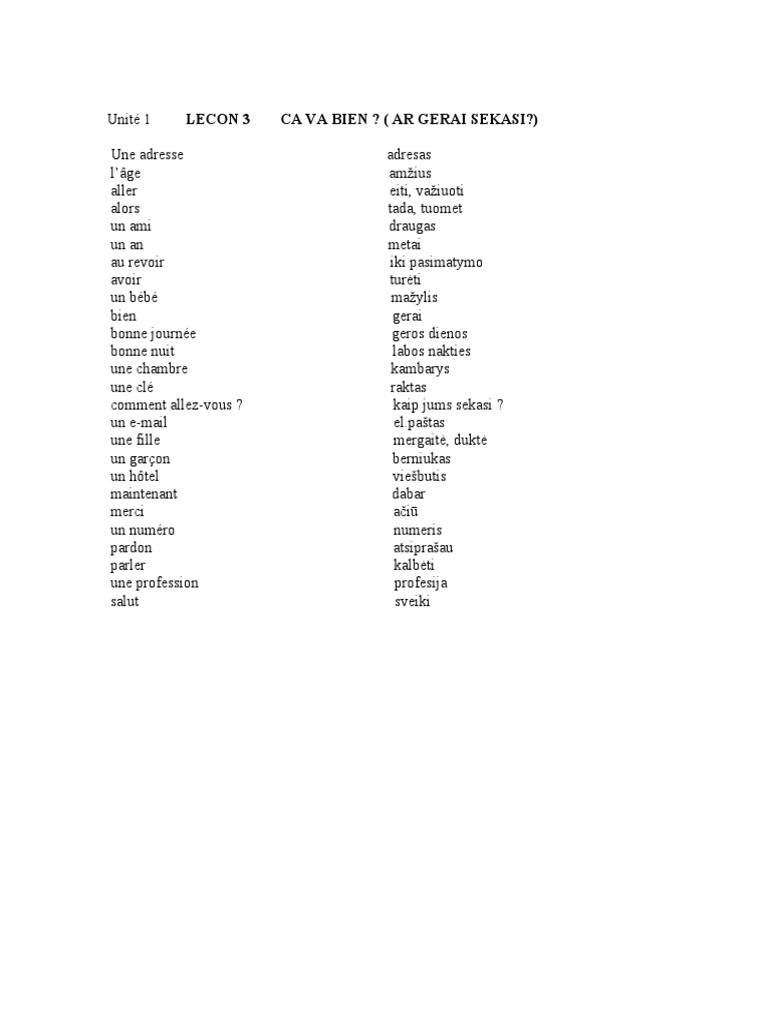 Unite 1 LECON 3 CA VA BIEN | PDF