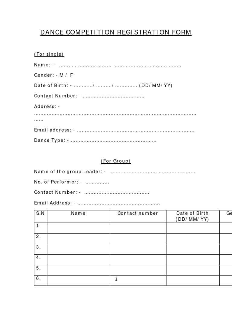 Dance Competition Registration Form | PDF | Costume | Dances
