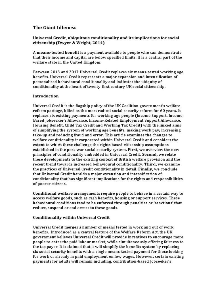 The Giant Idleness | PDF | Welfare | Unemployment