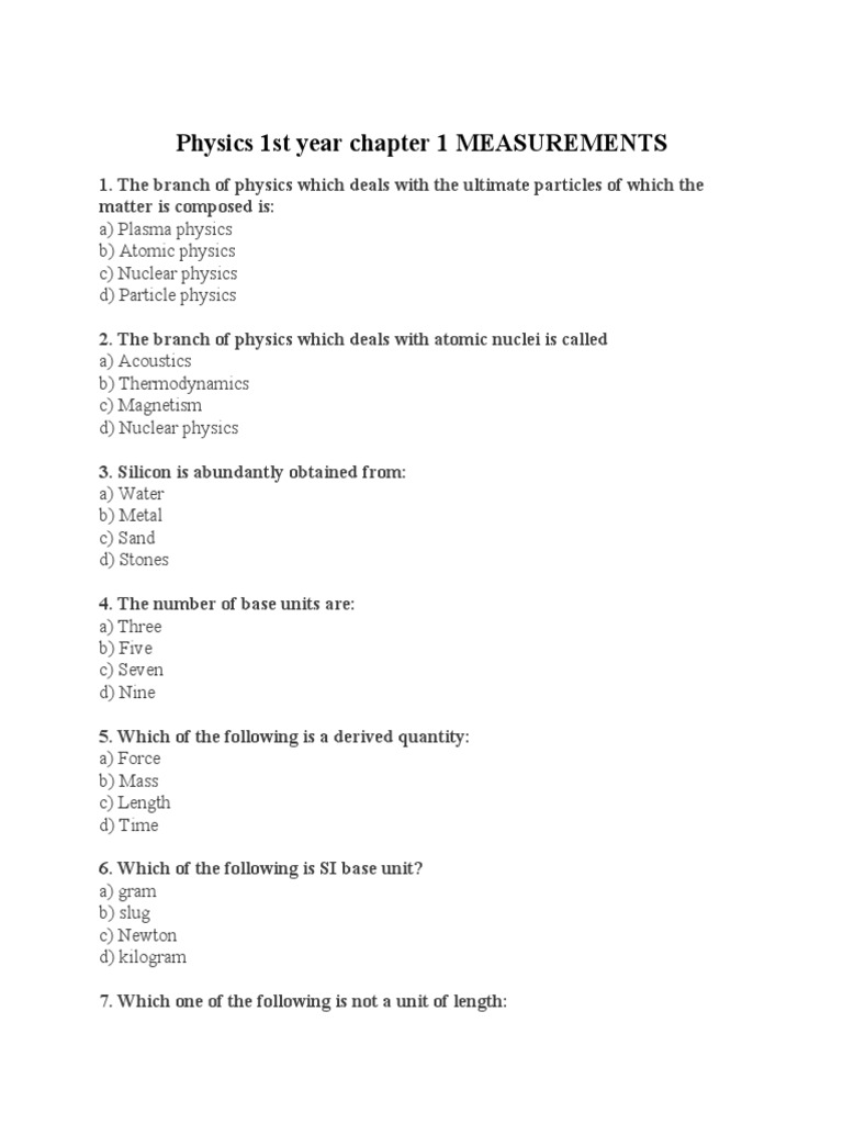 Physics 1st Year Chapter 1 MEASUREMENTS | PDF | International System Of ...