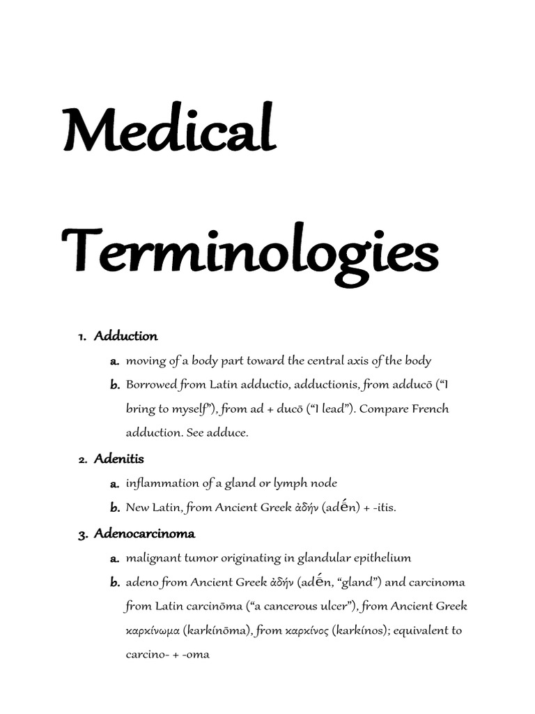 Medical Terminologies: 1. Adduction | PDF | Carcinoma | Heart