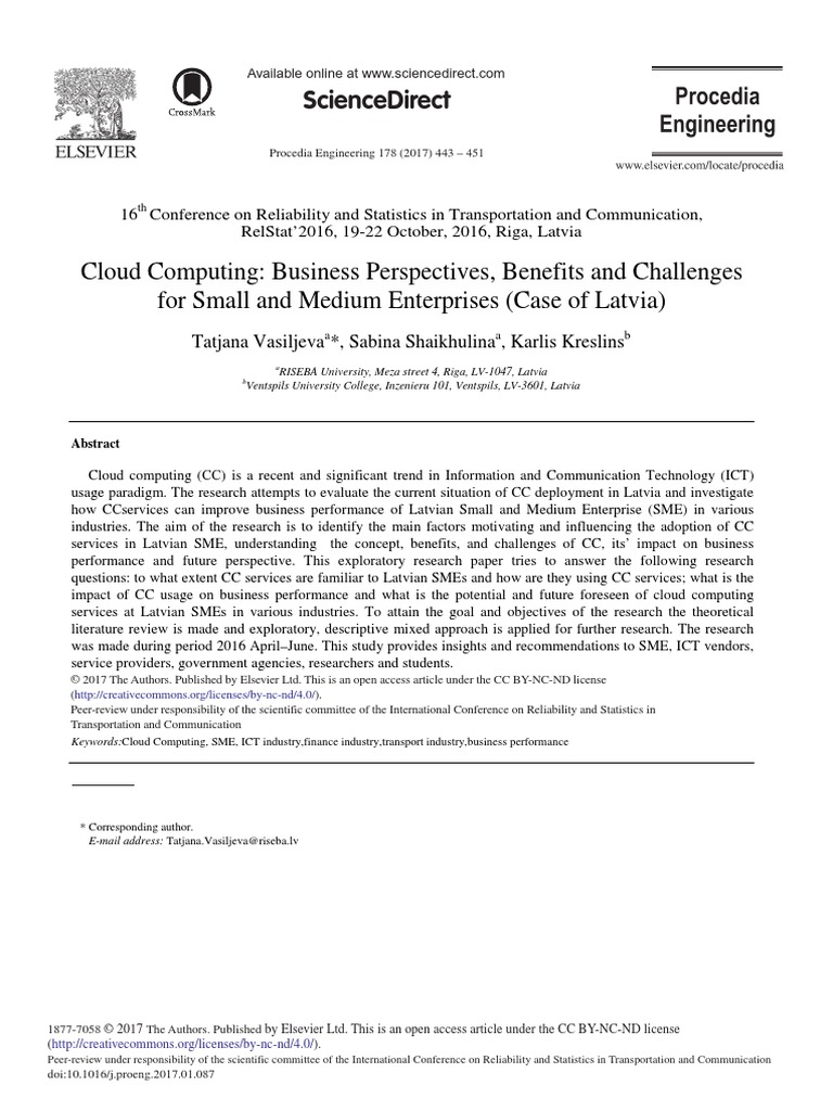 Cloud Computing Business Perspectives Benefits and Challenges For Small and Medium Enterprises ...