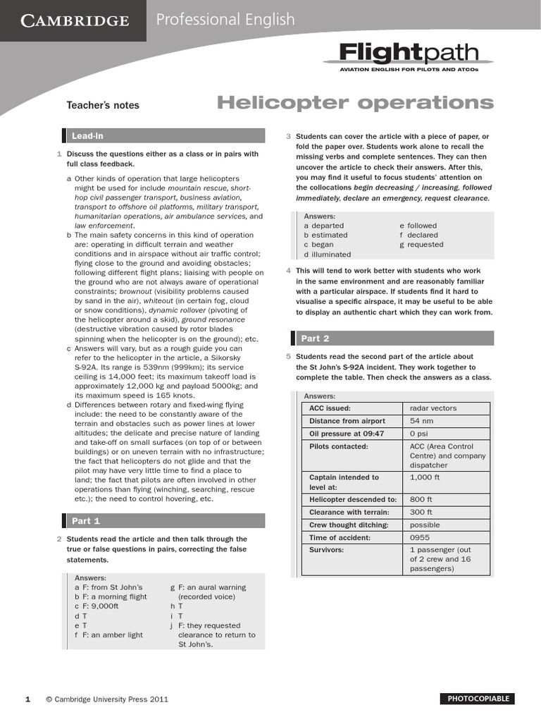 Flightpath Helicopter Operations Teachers Notes | PDF | Helicopter ...