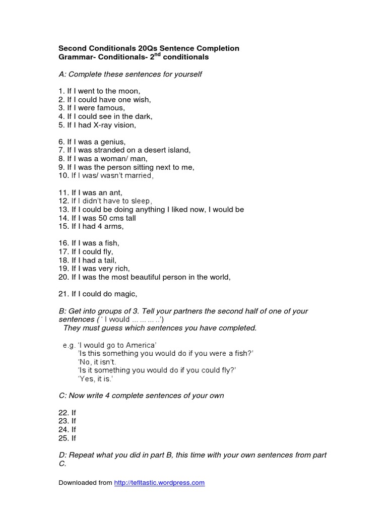 2nd Conditionals Sentence Completion | PDF | Language Arts & Discipline | Young Adult