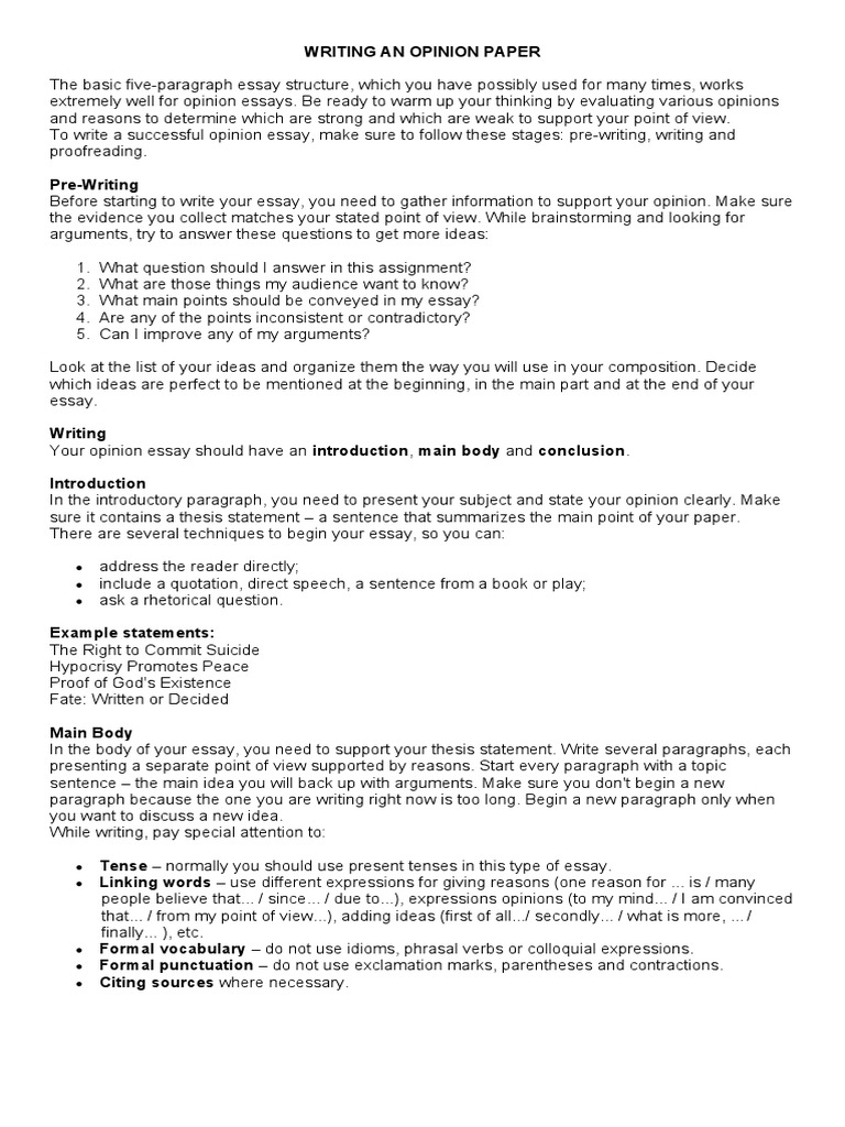 Opinion Paper | PDF | Essays | Argument