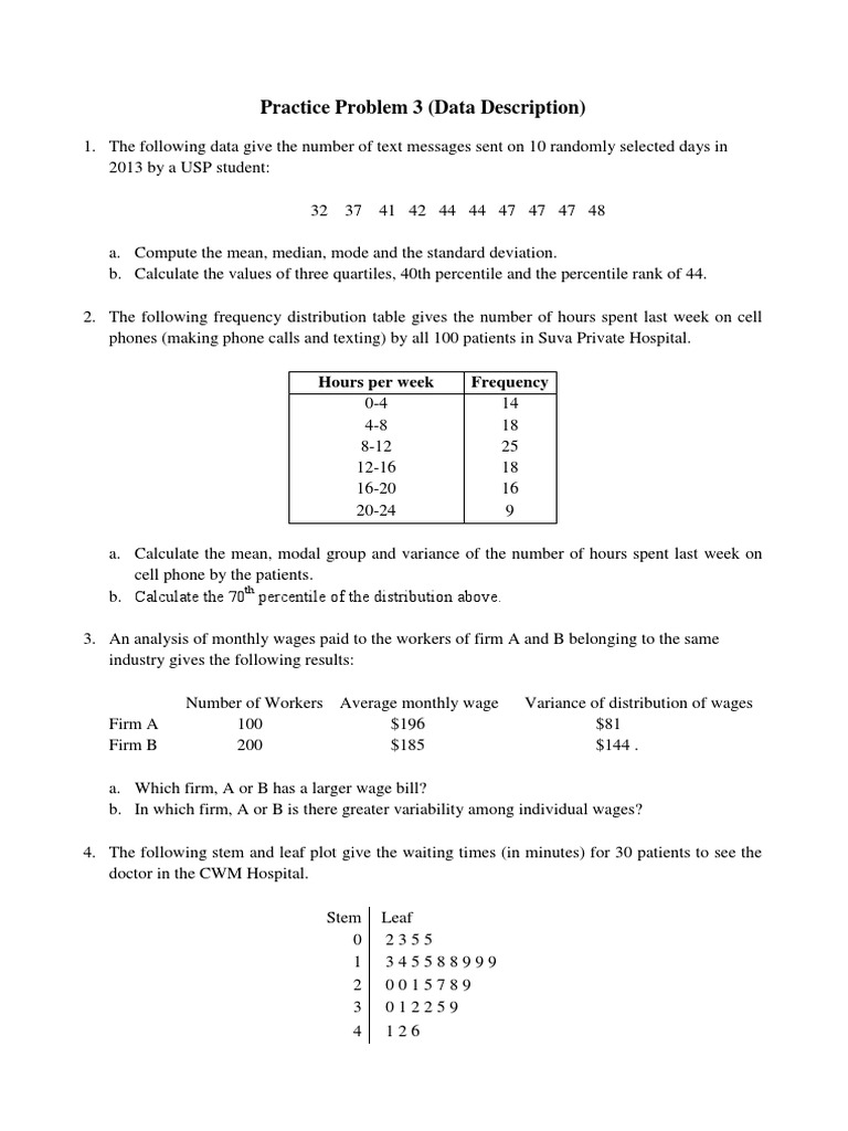Practice Problems 3 (Data Description For Online) PDF | PDF ...