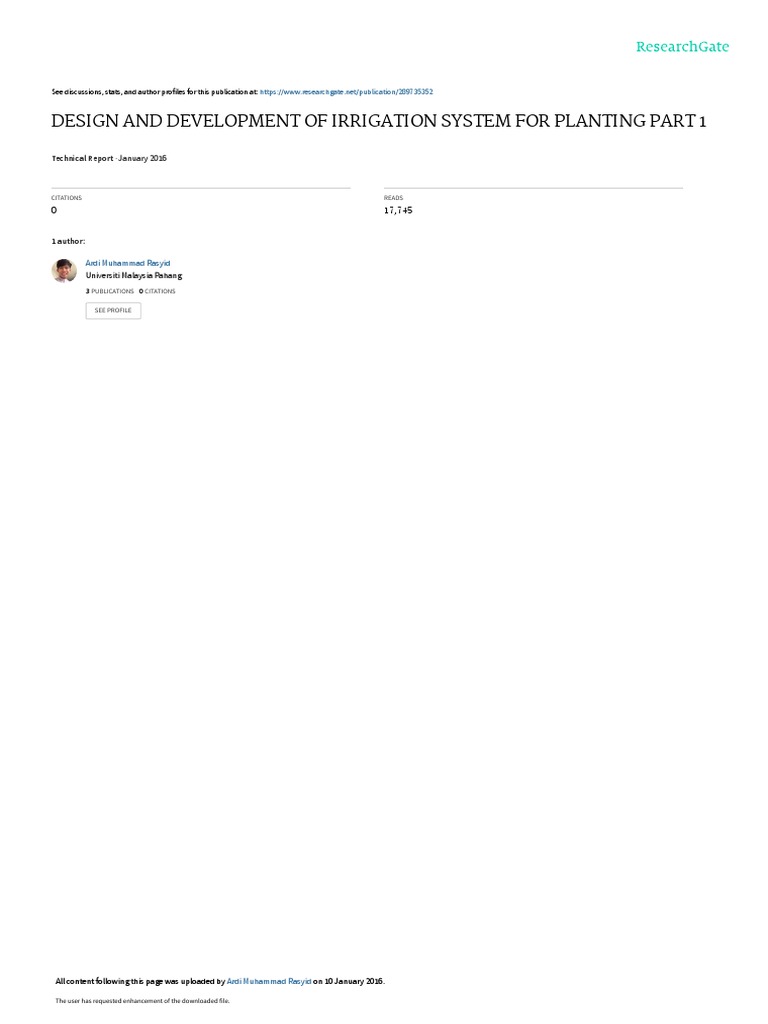 Design and Development of Irrigation System For Planting Part 1 | PDF ...