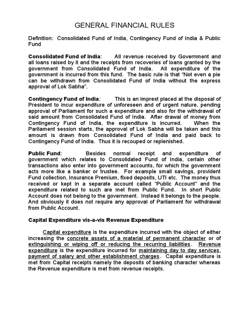 General Financial Rules: Consolidated Fund of India | PDF | Committee ...
