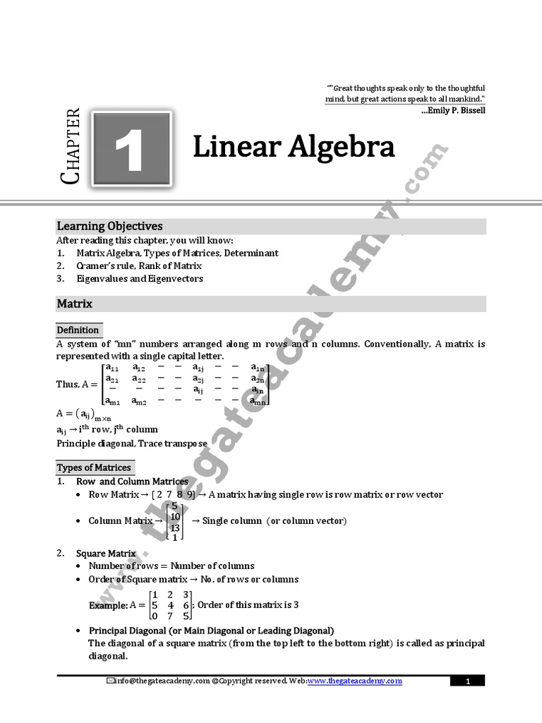 Linear Algebra: Learning Objectives | PDF | Eigenvalues And ...