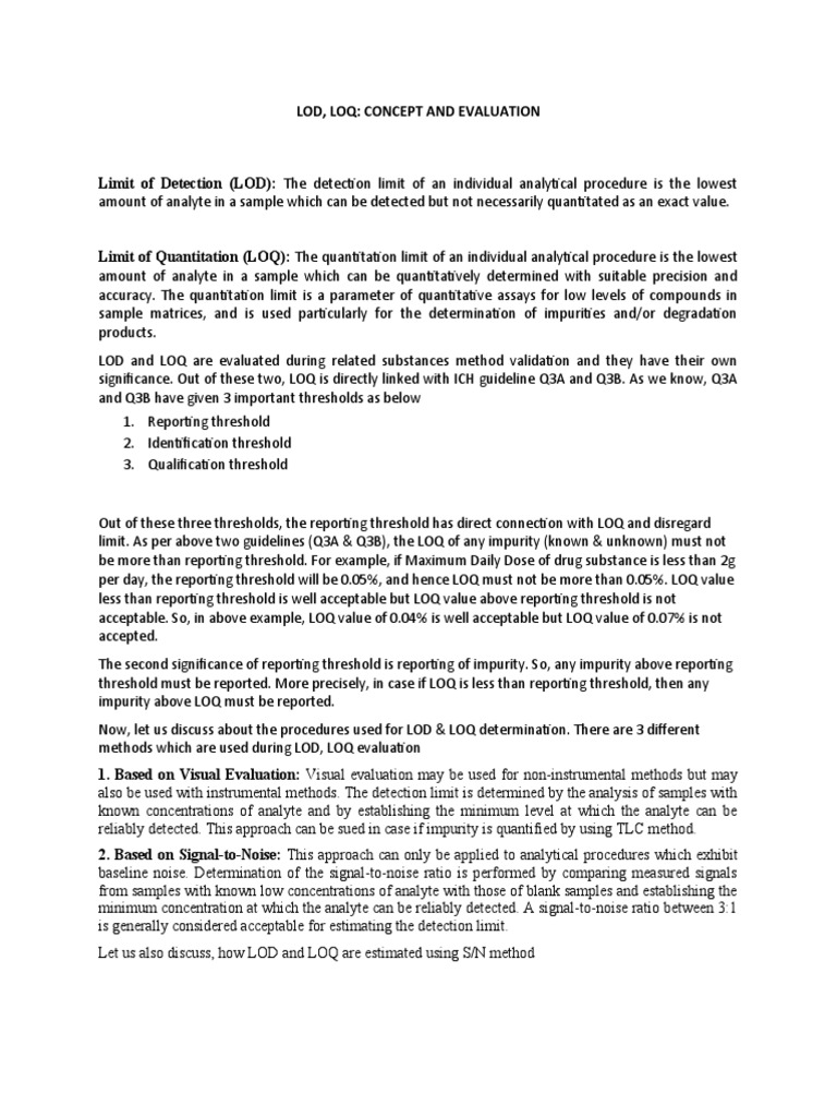 Lod Loq | PDF | Detection Limit | Signal To Noise Ratio