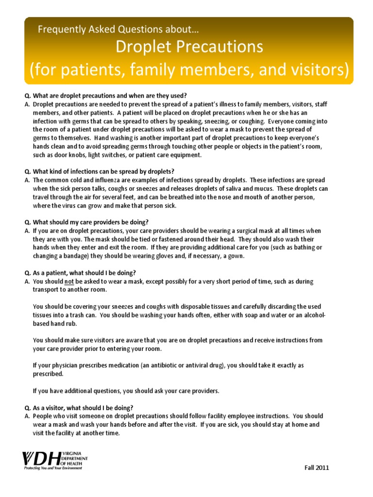 Droplet Precautions Patients | PDF | Common Cold | Epidemiology