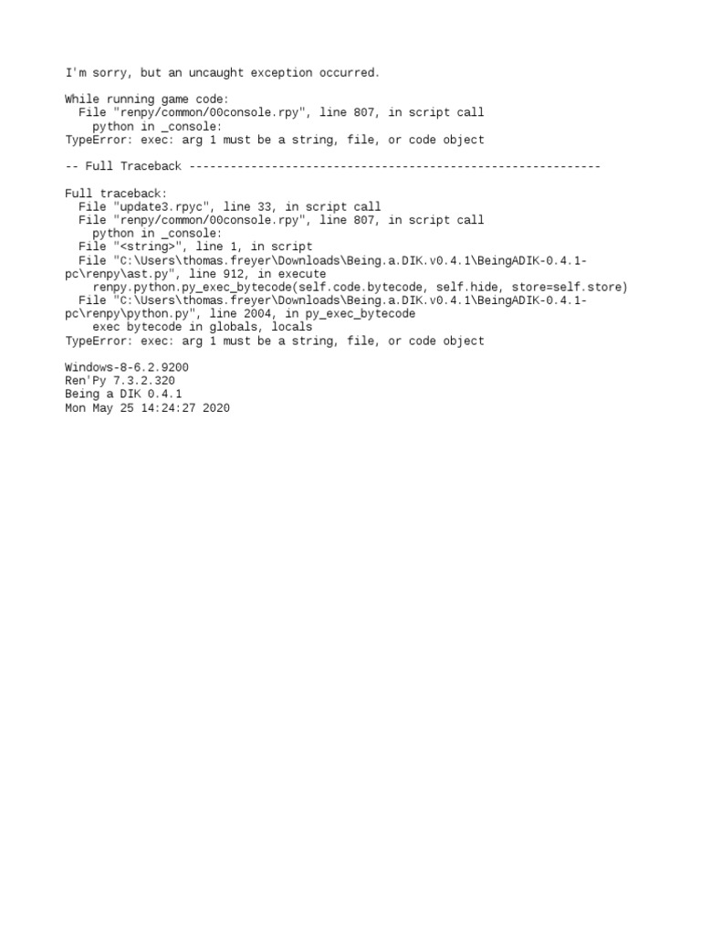 Ren'Py TypeError Debugging Guide | PDF | Computers