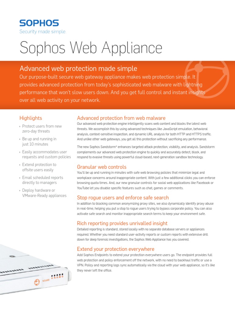 Sophos Web Appliance: Advanced Web Protection Made Simple | PDF | Proxy Server | World Wide Web