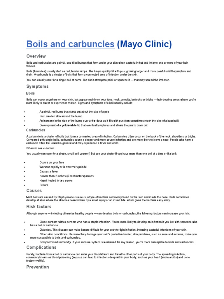 Boils and Carbuncles: (Mayo Clinic) | PDF | Wound | Medical Specialties