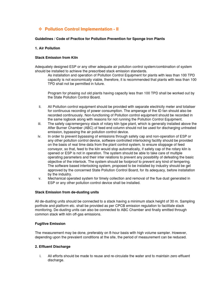 Guidelines Code of Practice For Pollution Prevention For Sponge Iron ...