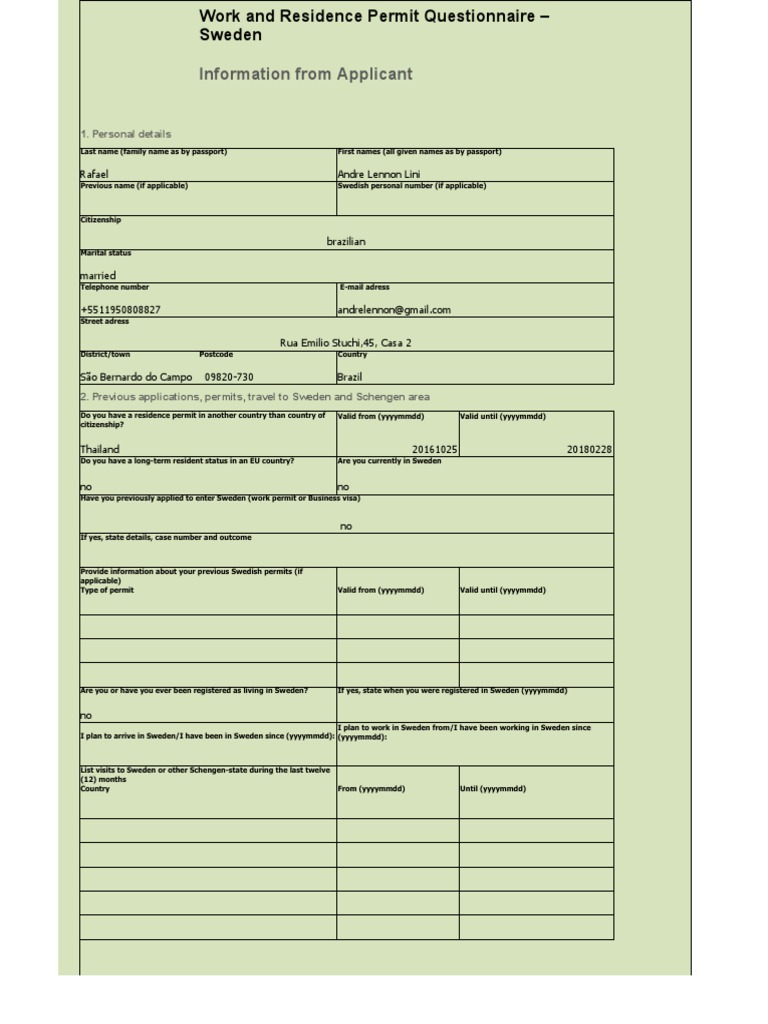 Sweden Work Permit Application Details | PDF | Travel Visa ...