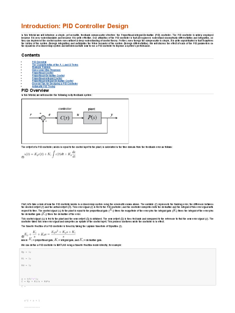 Introduction: PID Controller Design | PDF | Control Theory | Applied Mathematics