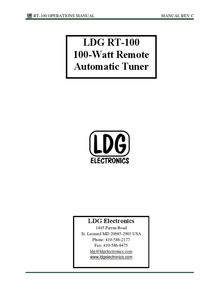 LDG RT-100 100-Watt Remote Automatic Tuner | PDF | Coaxial Cable ...