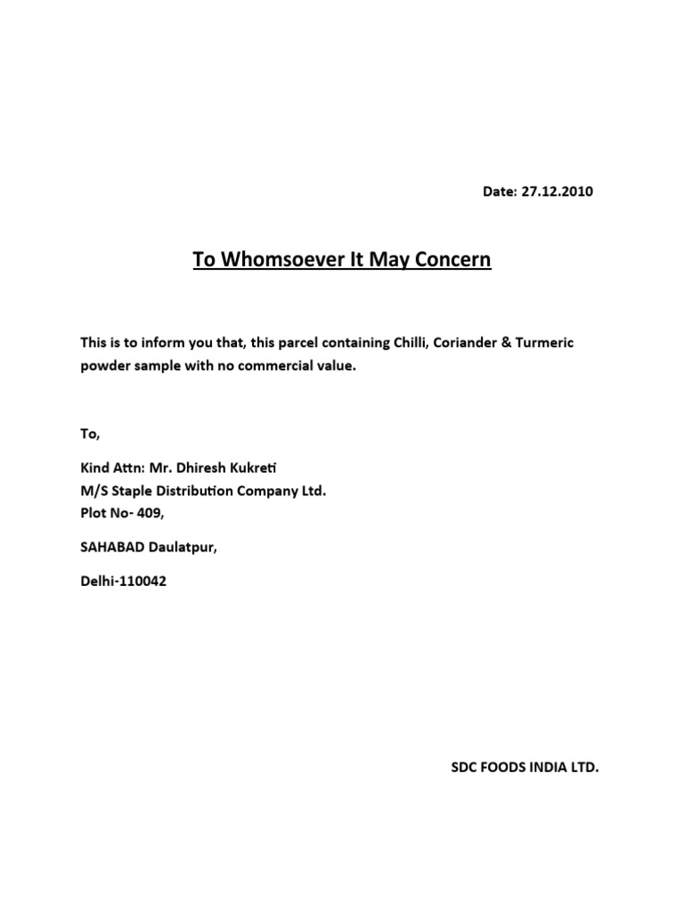 Sample Declaration Letter Format