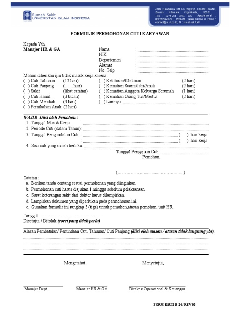 FORMULIR PERMOHONAN CUTI KARYAWAN - Rev | PDF