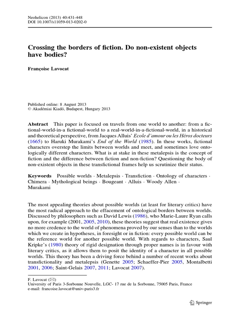 Crossing The Borders of Fiction. Do Non-Existent Objects Have Bodies ...