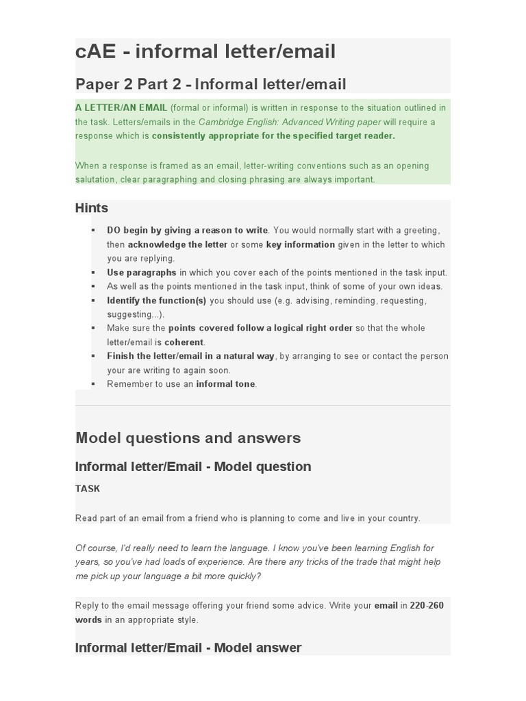 cAE Informal Letter | PDF | Cognitive Science | Communication