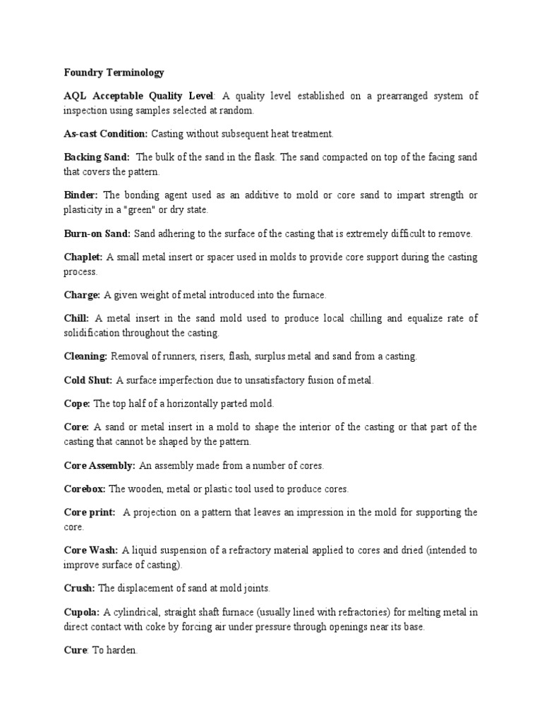 Foundry Terminology | PDF | Foundry | Casting (Metalworking)